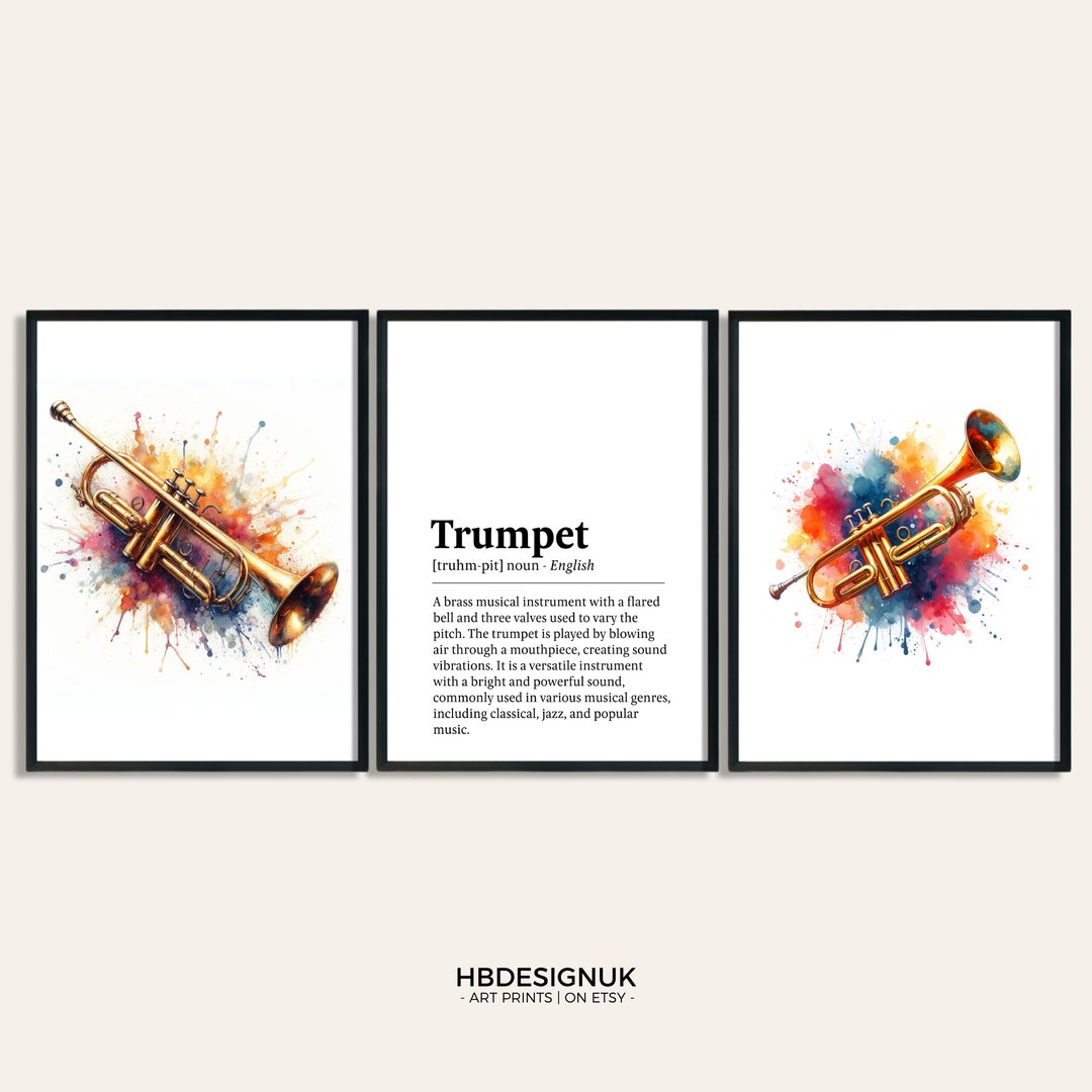 Trumpet Watercolour Art Print - Set of 3 Music Artwork | Watercolor ...
