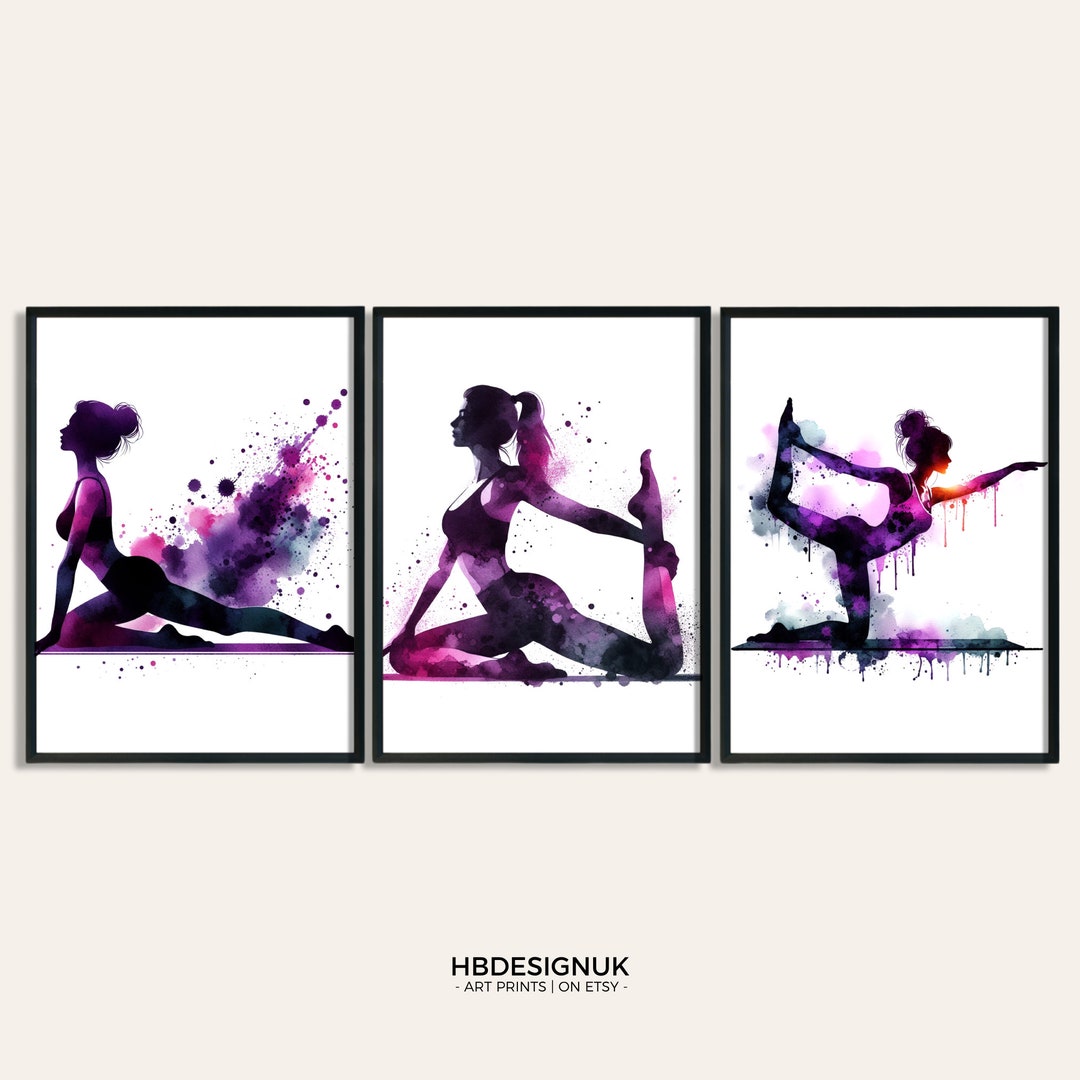 Pilates Wall Art Print - Set of 3 Posters | Purple Watercolor Painting ...
