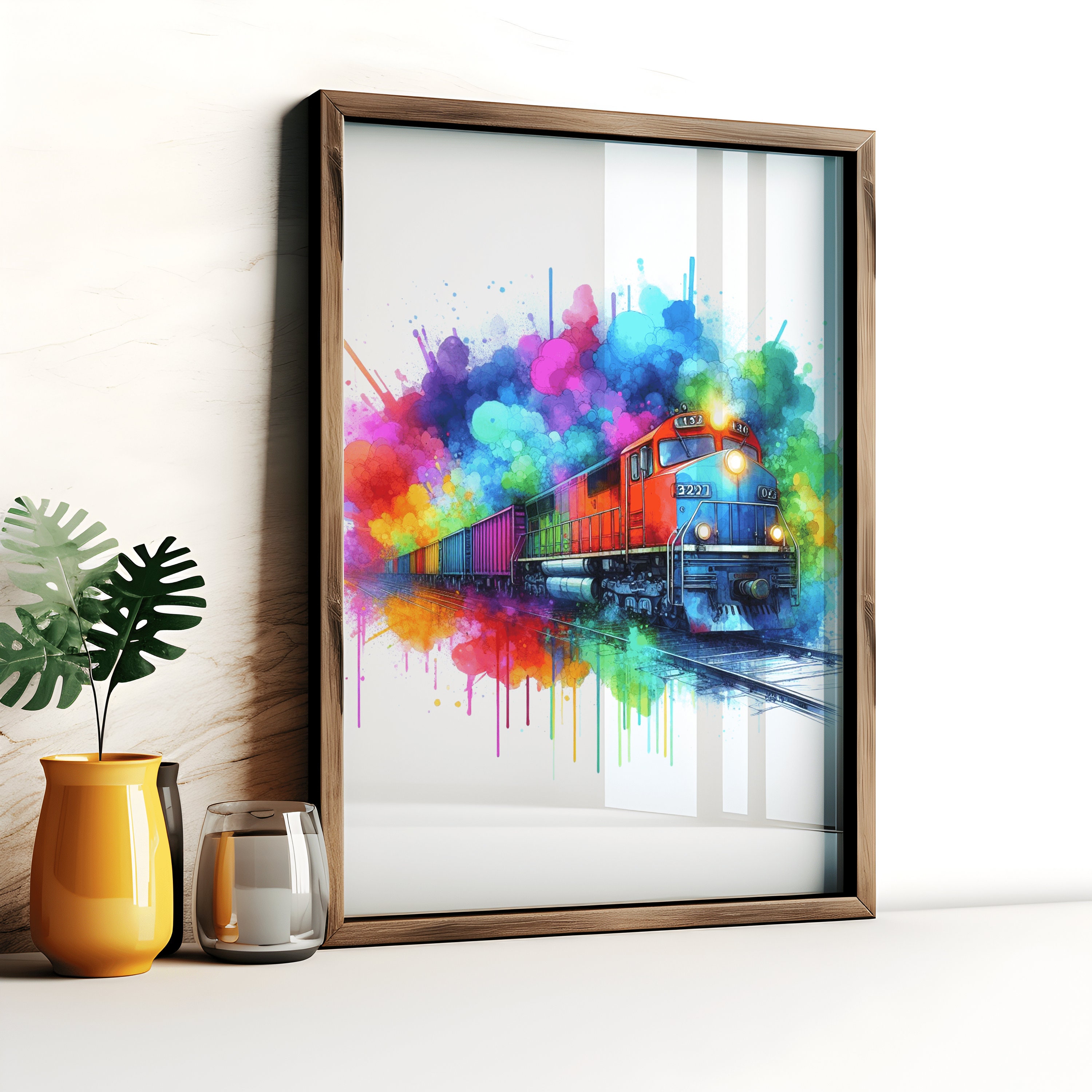 Colourful Train Print Set - 3 Watercolour Posters | Boys Bedroom ...