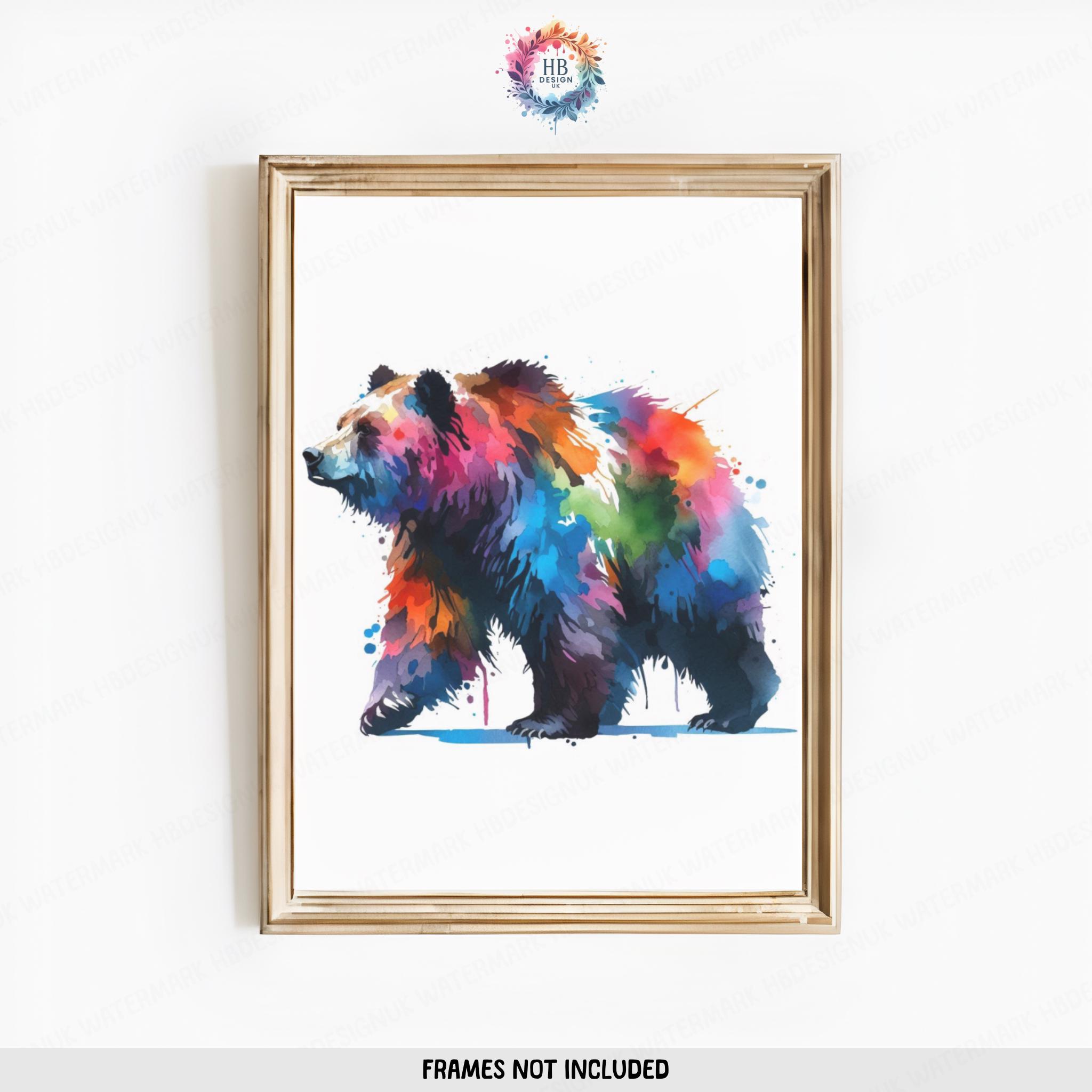 Bear Print Set - Watercolour Posters | Wildlife Painting | Grizzly Bear ...