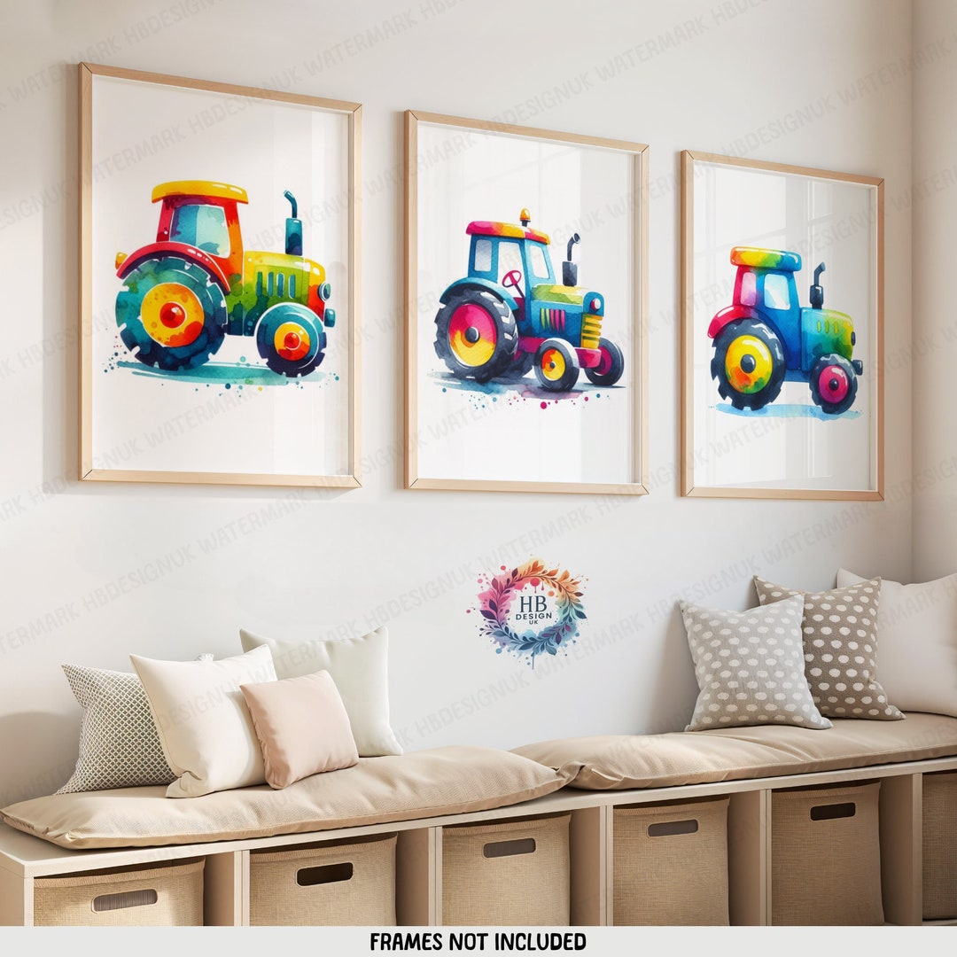 Tractor Print Set - 3 Colourful Posters | Boys Bedroom Artwork | Farm ...