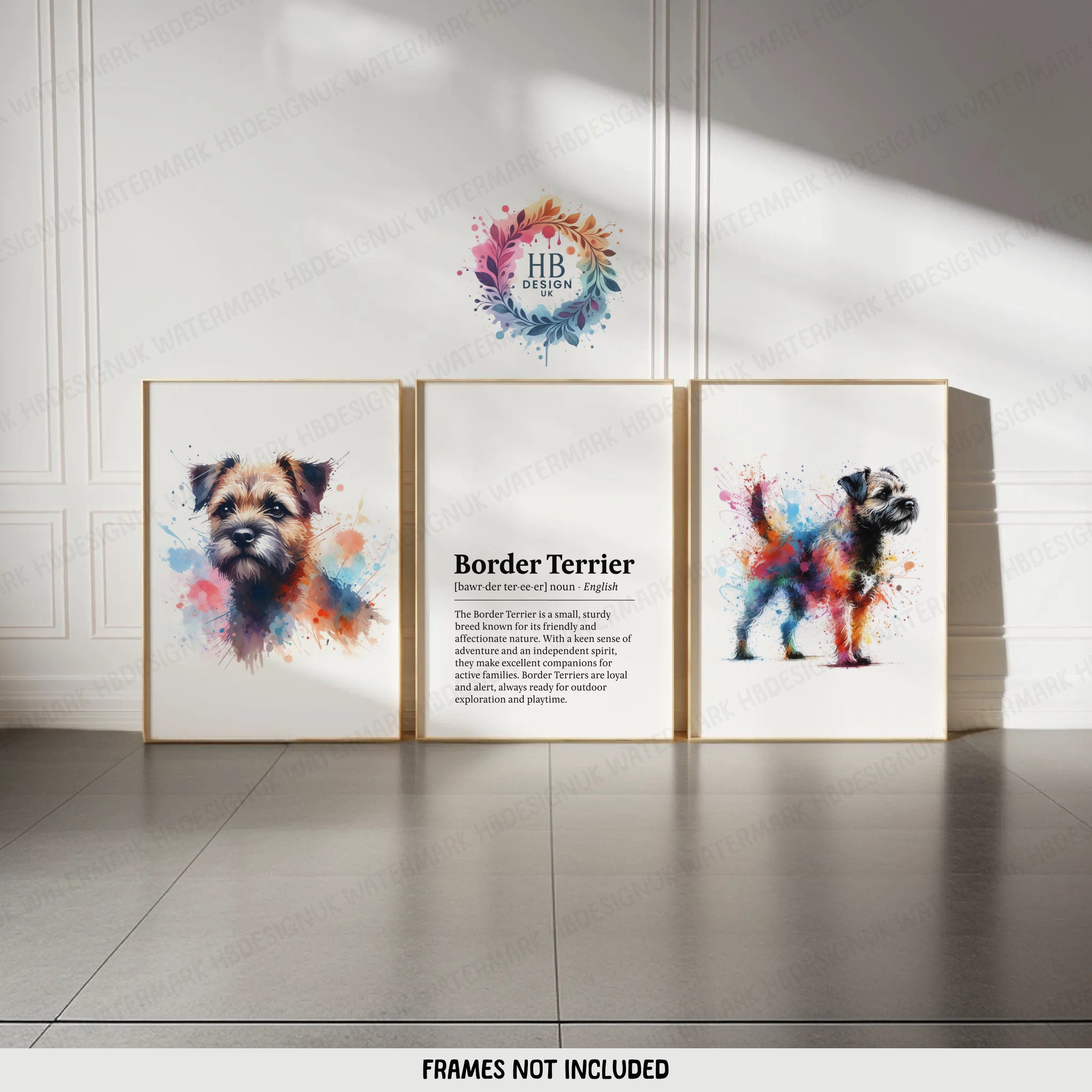 Border Terrier Prints - Set of 3 Posters | Watercolor Definition Wall ...