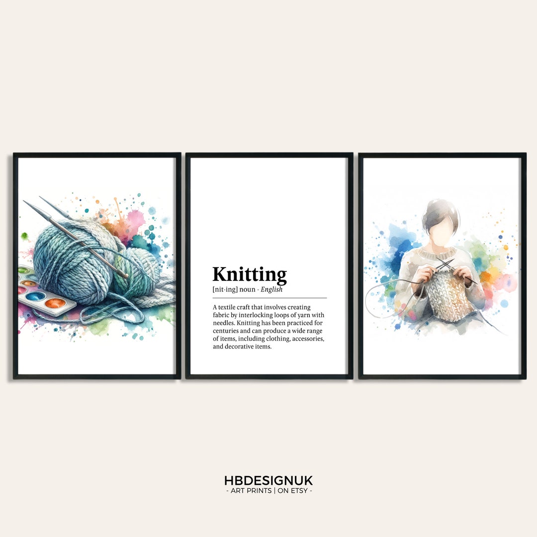 Knitting Print Poster Set - Set of 3 Knitting Posters | Watercolour Art ...