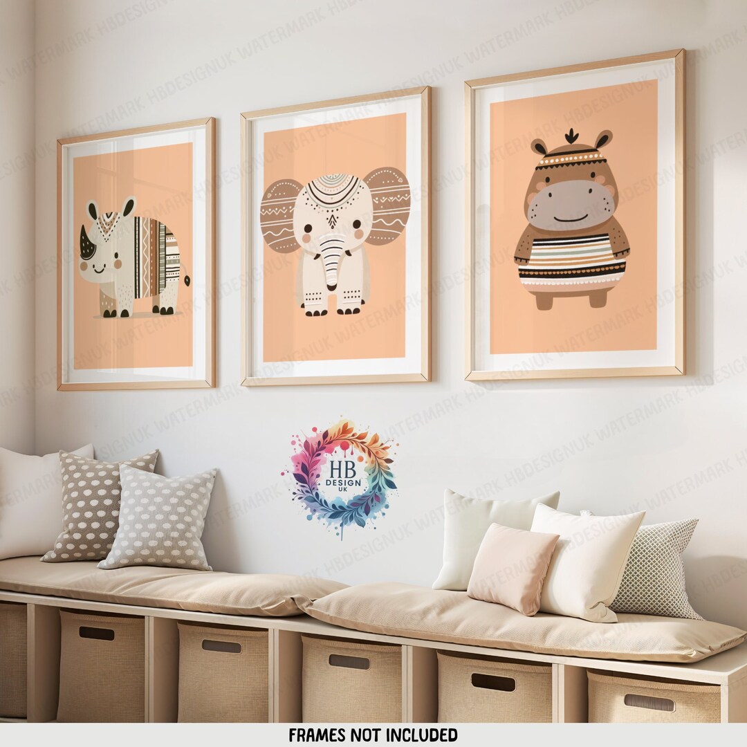 Boho Safari Nursery Prints - Set of 3 Posters | Kids Playroom Wall ...