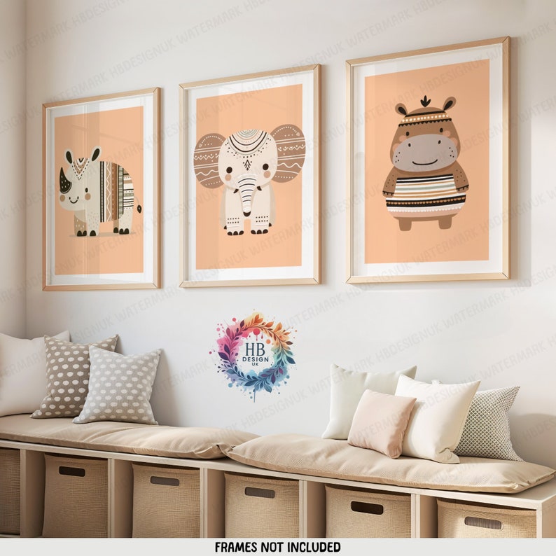 Boho Safari Nursery Prints Set of 3 Posters Kids Playroom Wall Print ...