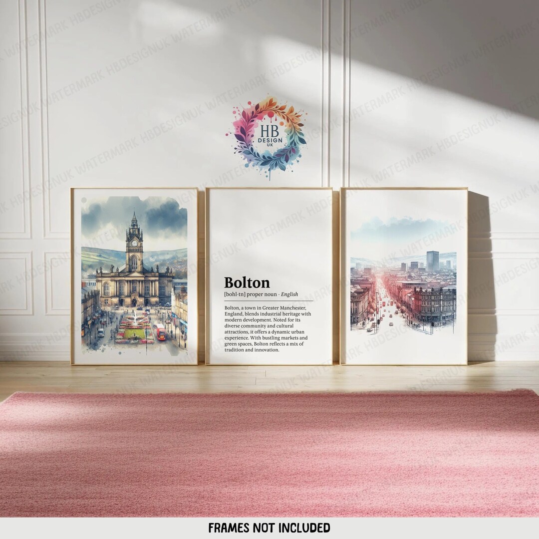 Bolton Poster Prints - Set of 3 Posters | Watercolour Wall Art Decor ...