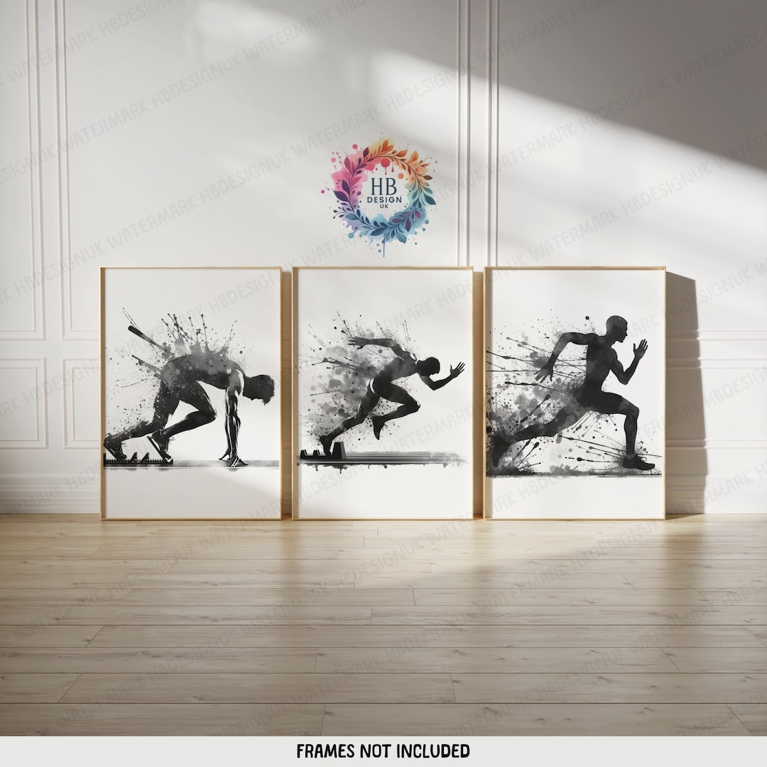 Black Athletics Print Set - Set of 3 Runner Posters | Sprinter Art ...
