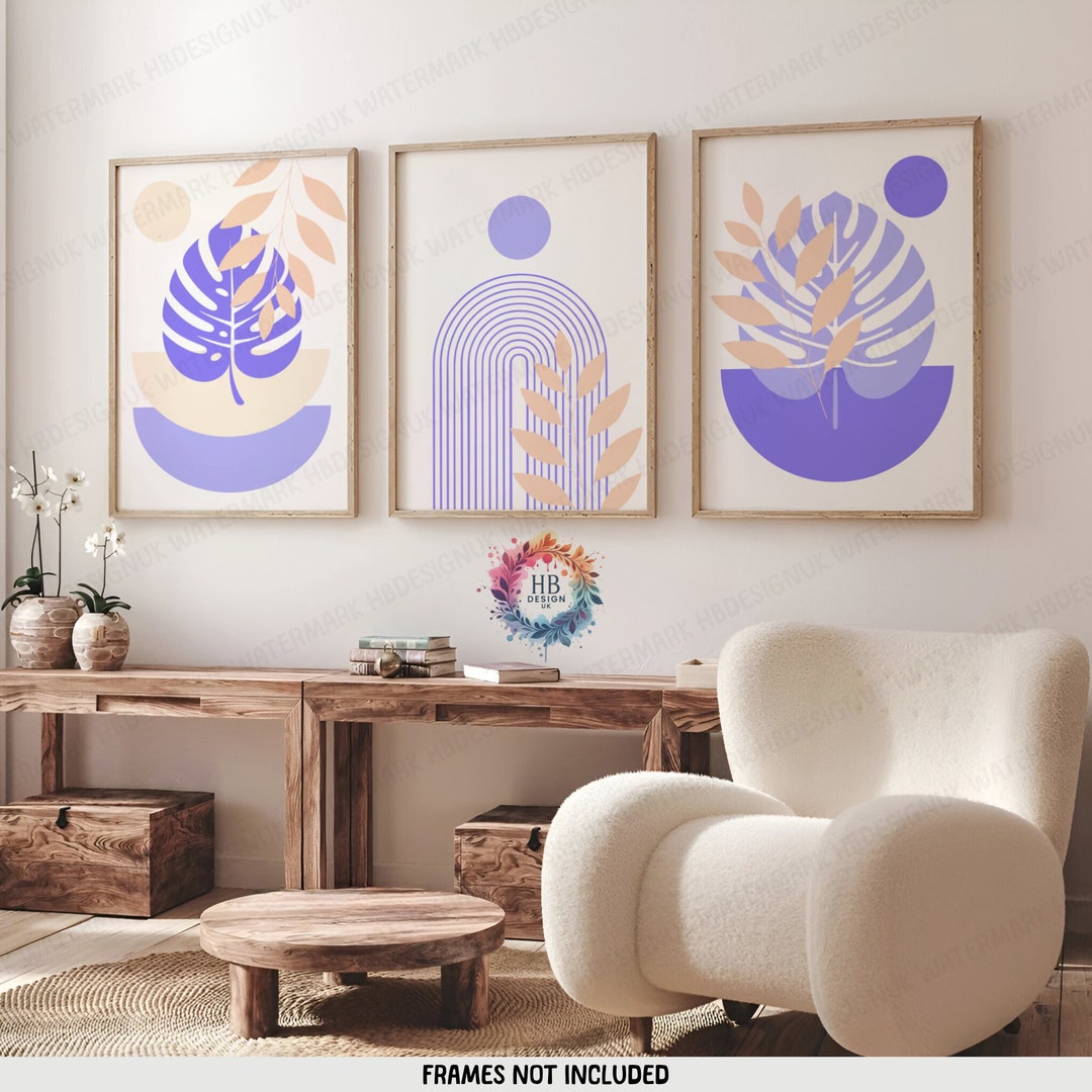 Purple Boho Prints - Set of 3 Wall Prints | Purple Wall Decor | Living ...