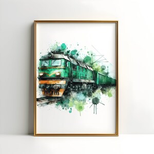 Green Train Poster Set - 3 Watercolour Prints | Boys Bedroom Artwork ...