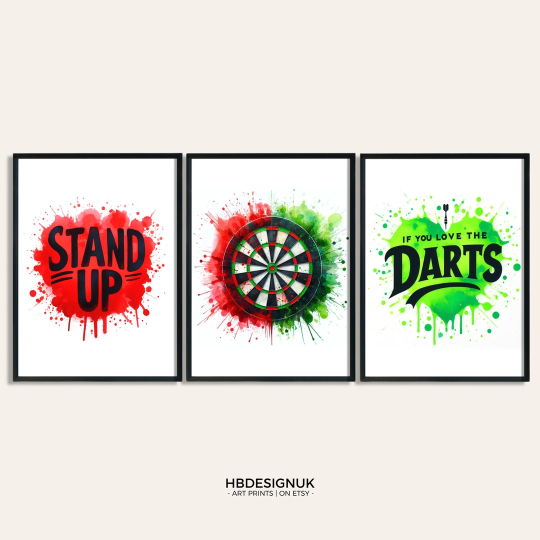 Darts Wall Art - Set of 3 Posters | Darts Print Set | Watercolour ...