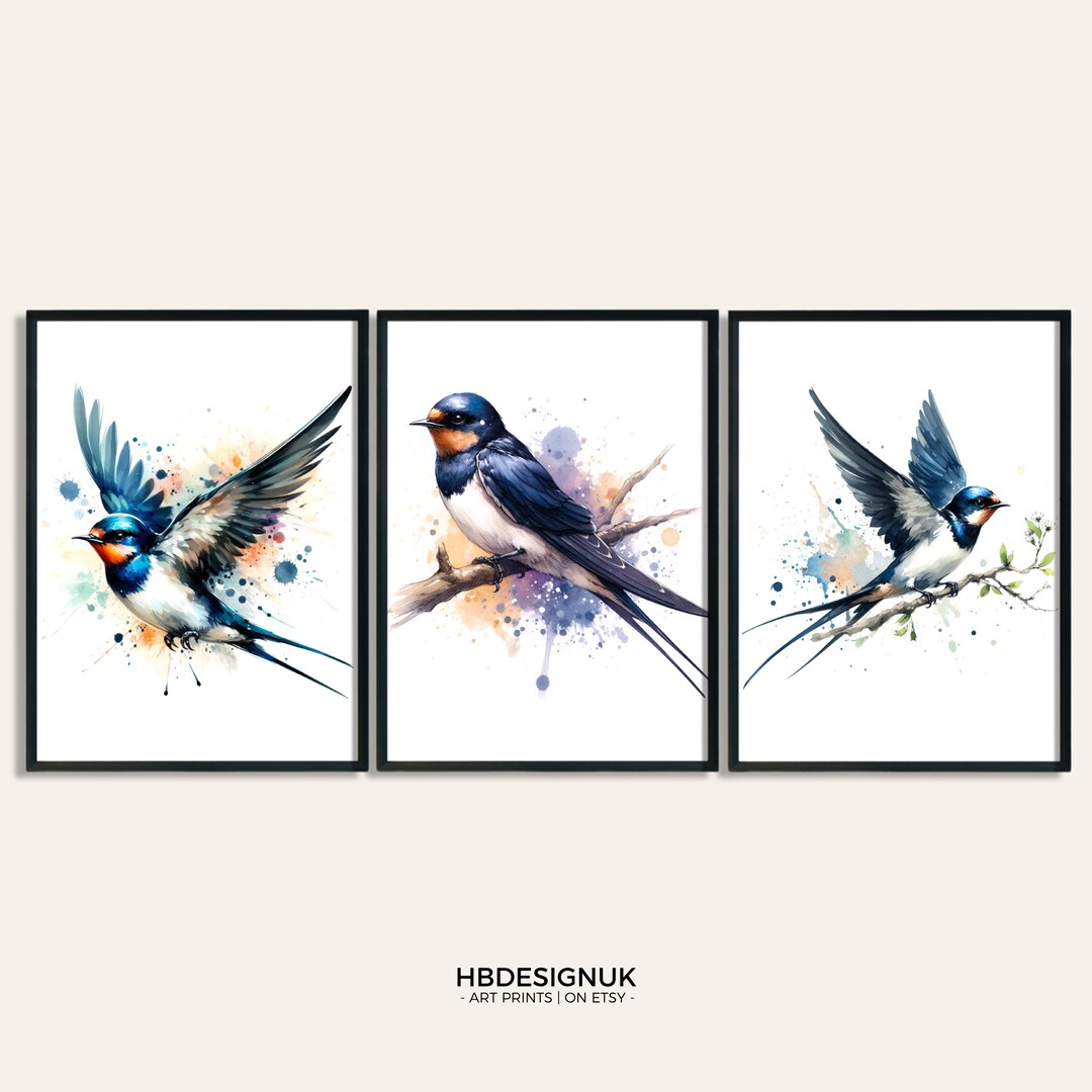 Swallow Print Bird Poster - Set of 3 Pictures | Swallow Print Set ...