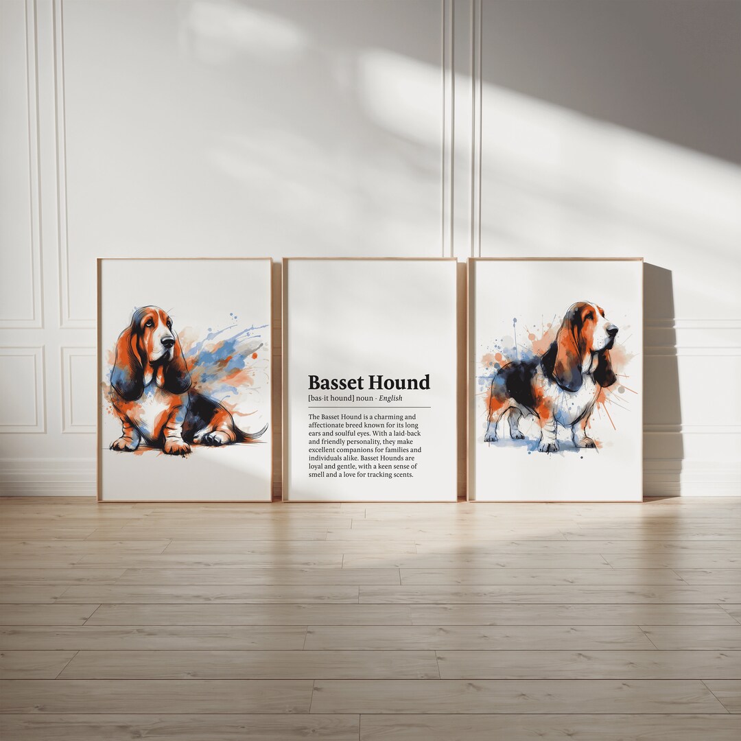 Basset Hound Prints Set of 3 Posters Watercolor Definition Wall Art ...