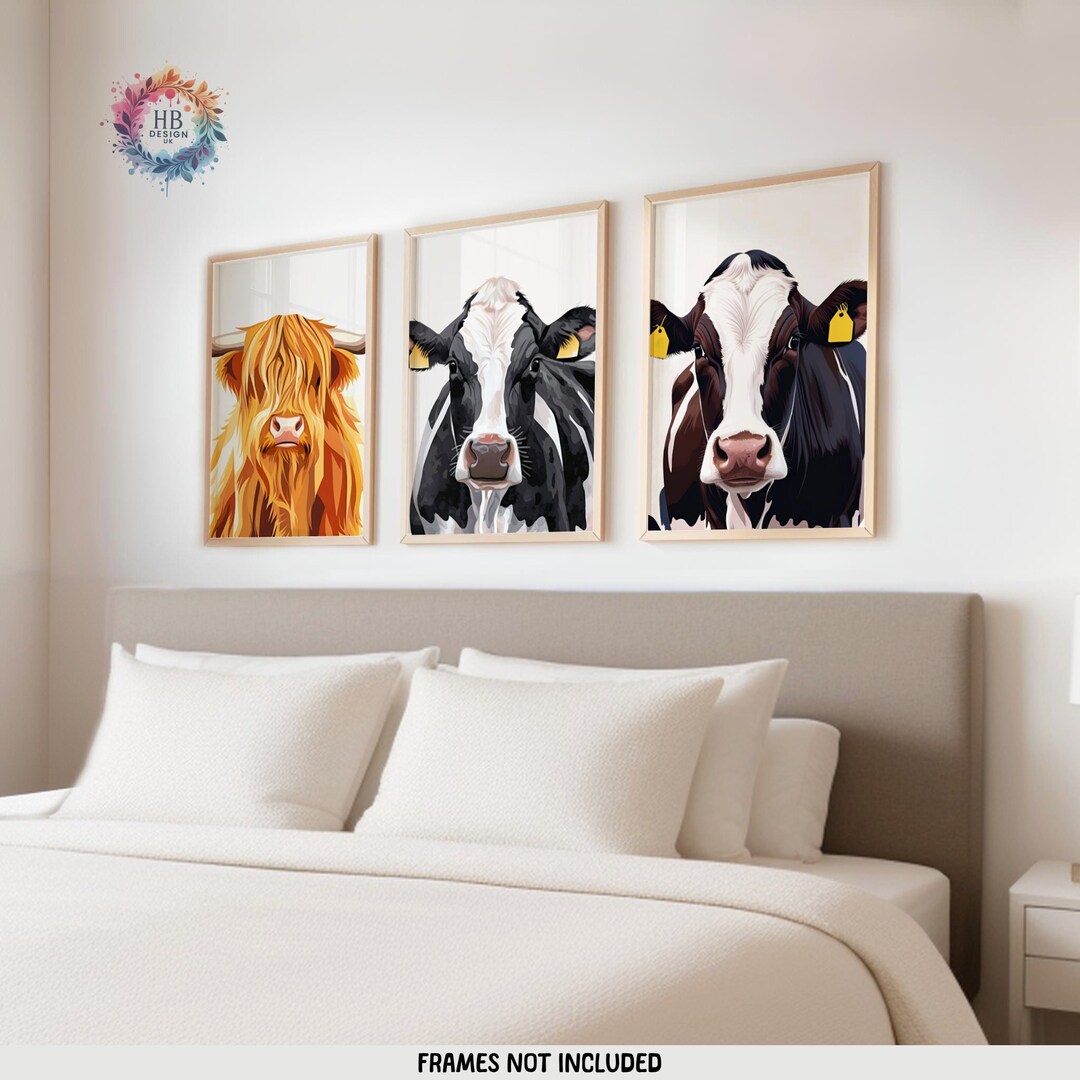 Cow Art Prints - Set of 3 Posters | Farm Decor | Highland Cow | Dairy ...
