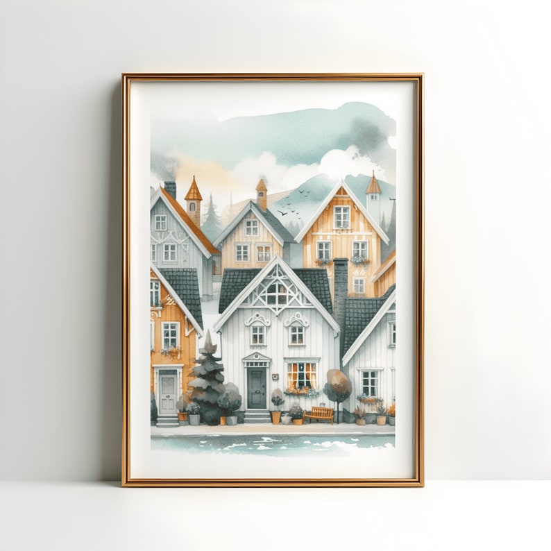 Scandinavian Houses Poster Set - 3 Watercolour Prints | Scandi Wall Art ...