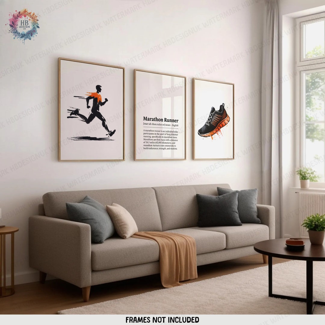 Marathon Runner Poster Set - 3 Runner Prints | Watercolour Wall Art ...