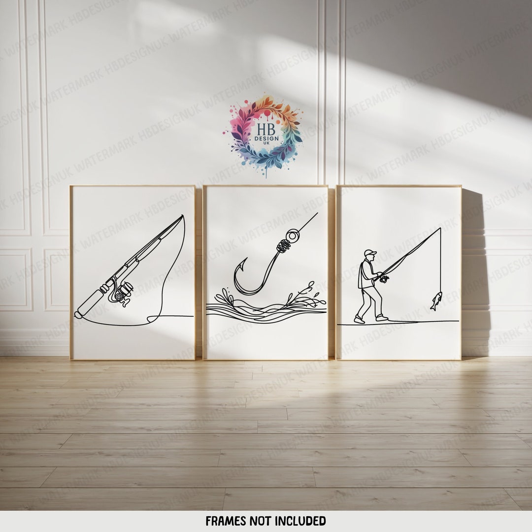 Minimalist Fishing Prints - Set of 3 Fisherman Prints | Fishing Gifts for Men | Line Drawing Art ...