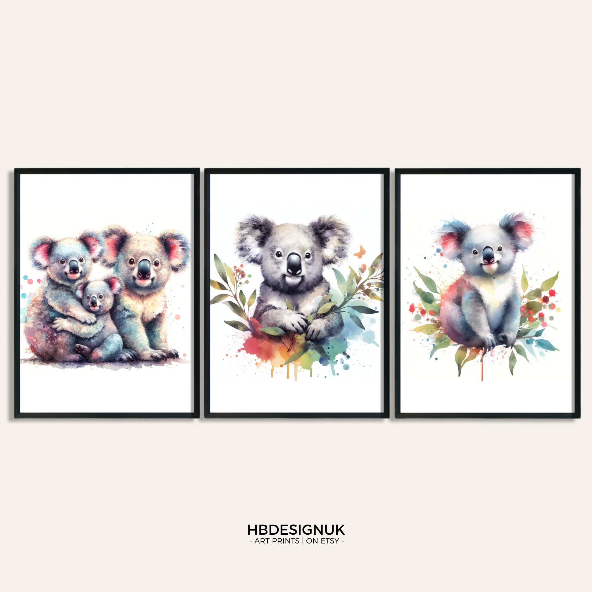 Koala Print Poster Set of 3 Posters Watercolor Painting Watercolour ...