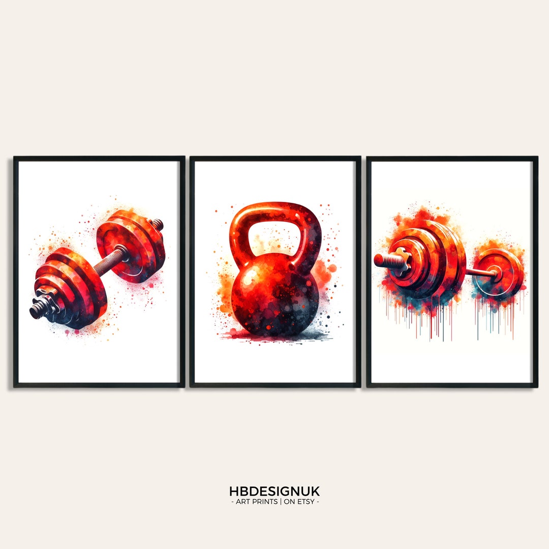 Dumbell Poster - Set of 3 Gym Posters | Workout Watercolor Design ...