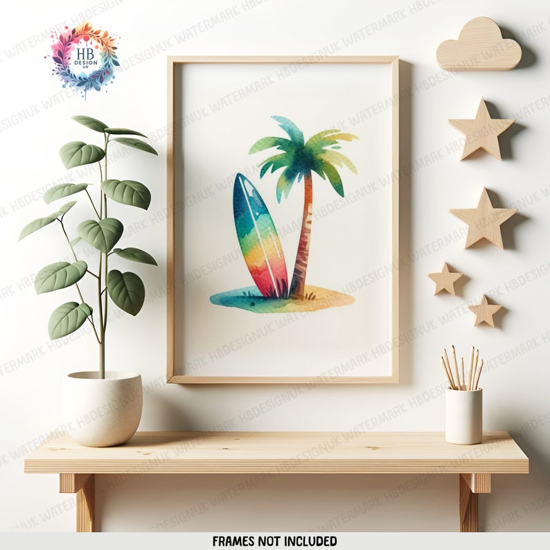 Colourful Surfing Print Set - 3 Posters | Surfer Wall Art | Kids Surf ...
