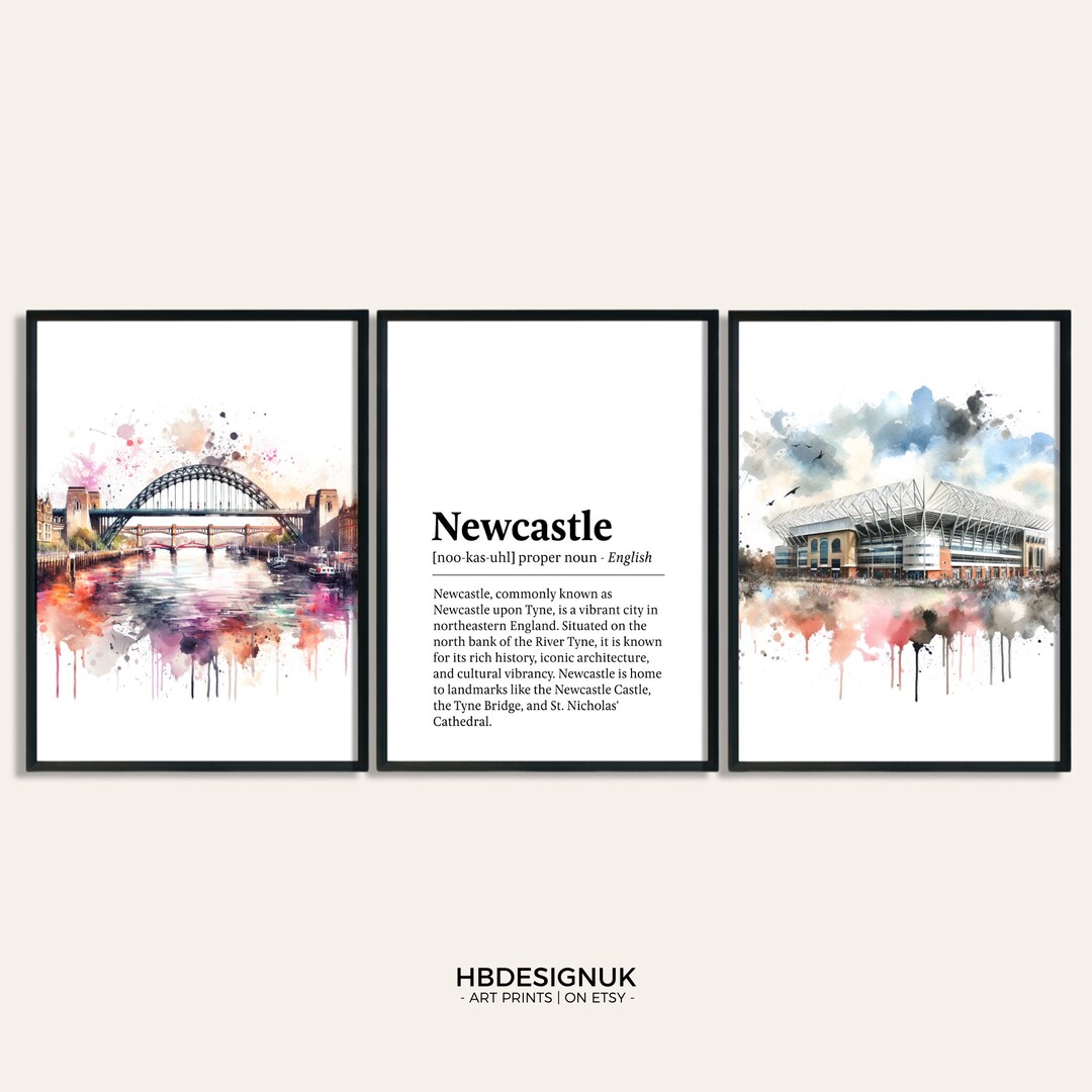 Newcastle Print Set - Set of 3 Posters | Watercolour Tyneside Print ...