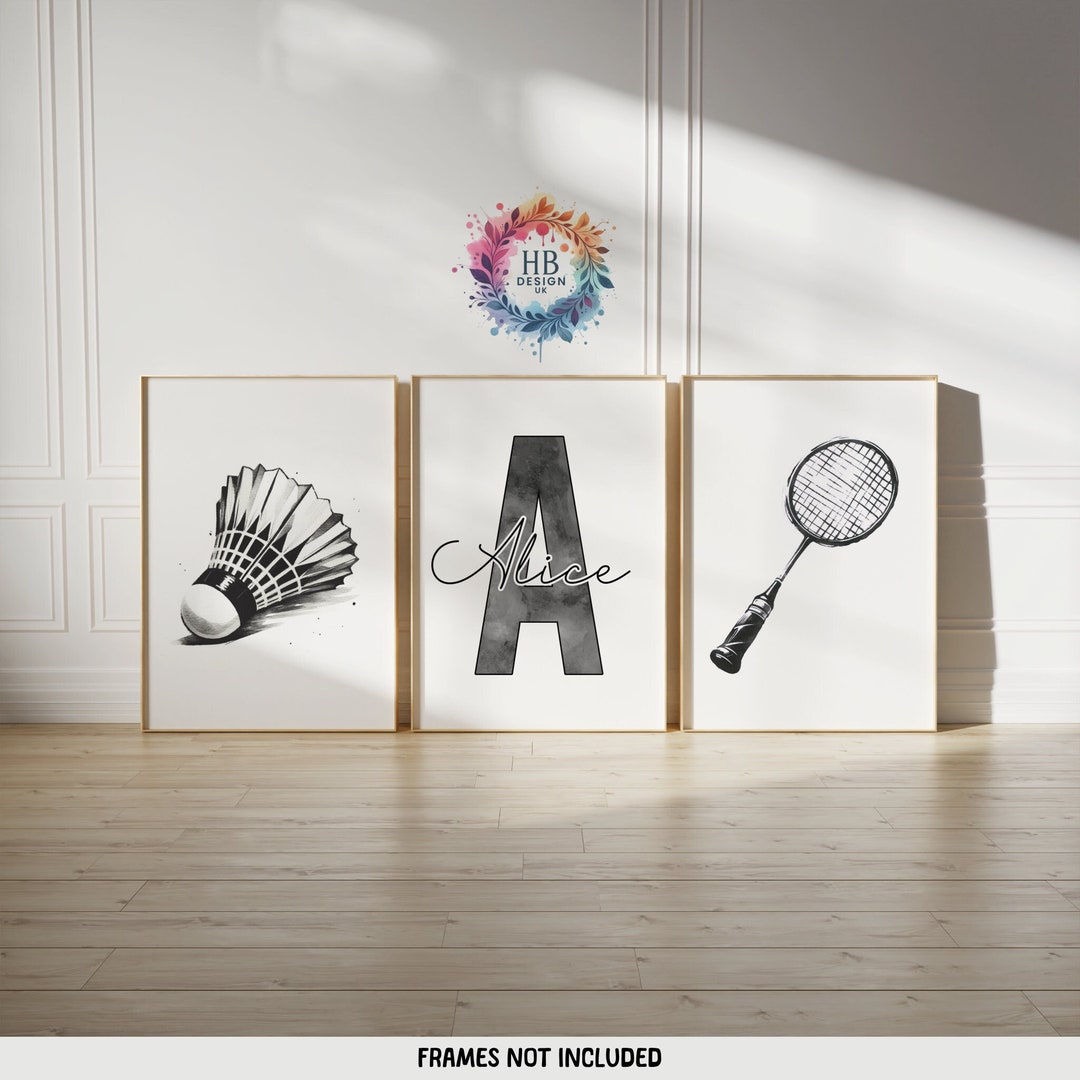 Personalised Badminton Prints - Set of 3 Posters | Boys Girls Bedroom ...