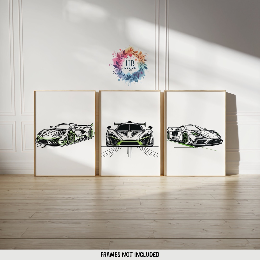 Boys Bedroom Car Prints - Set of 3 Posters | Line Drawing Design | Boys ...