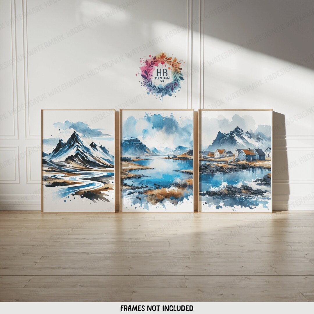 Iceland Landscape Print Set - Set of 3 Posters | Vintage Art Decor ...