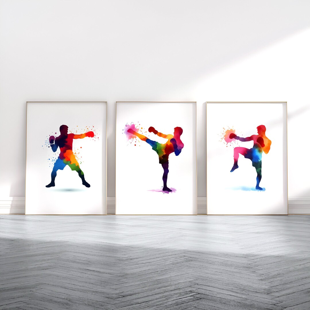 Kickboxing Poster Set - 3 Kickboxing Prints | Mens Boxing Artwork | Boy ...