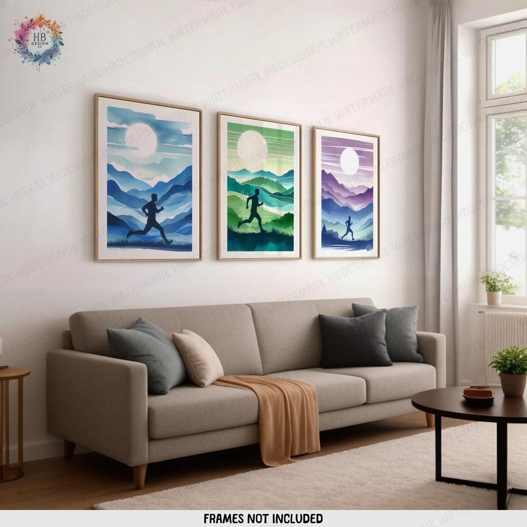 Mens Running Prints - 3 Runner Posters | Watercolour Wall Art | Men ...