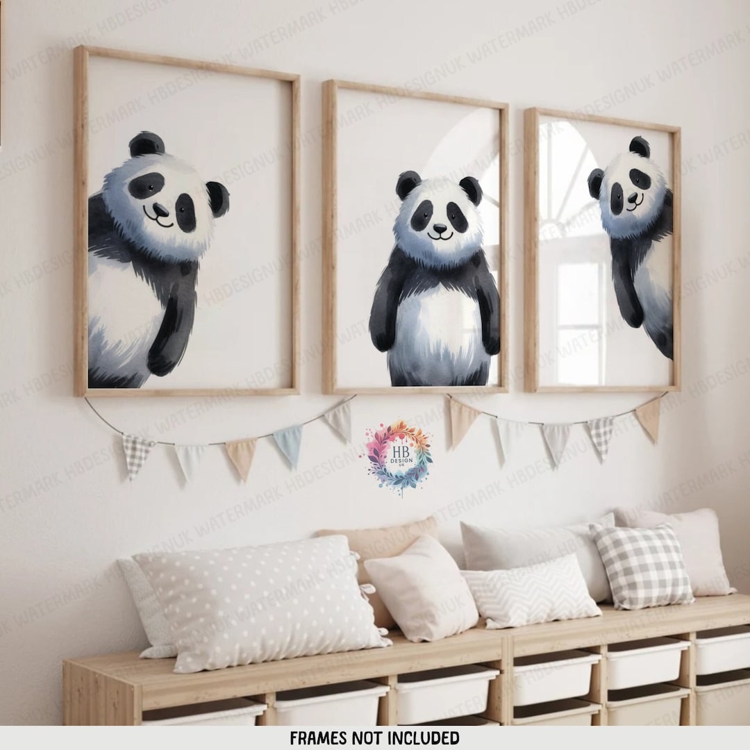 Peeking Panda Bear Prints - Set of 3 Nursery Posters | Animal Playroom ...
