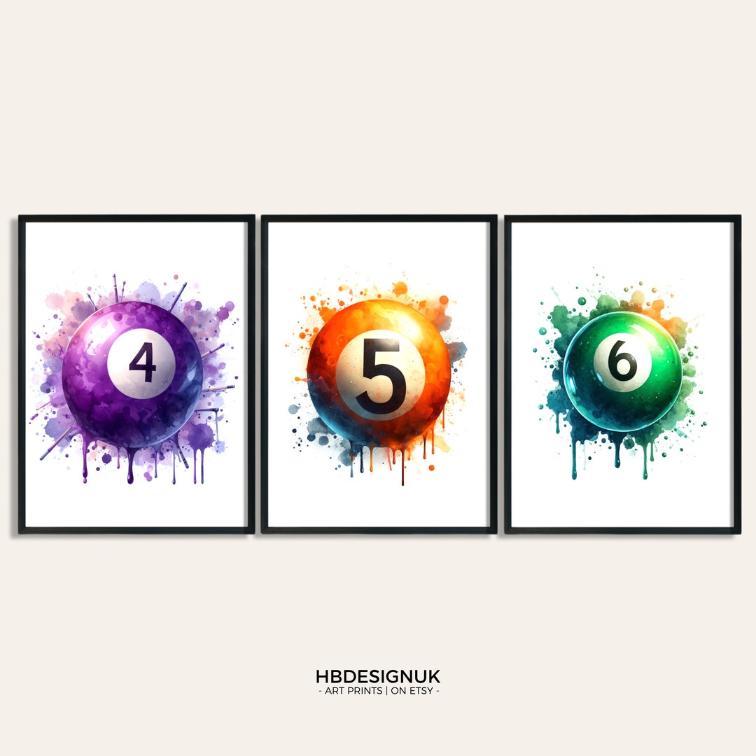 8 Ball Poster Set - Set of 3 Prints | Watercolor Painting | Watercolour ...