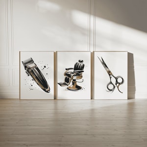 Barber Decor Set - 3 Barbers Posters | Haircut Shop Print | Men's ...