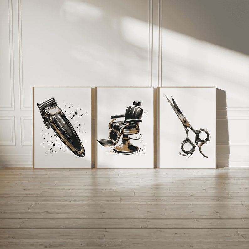 Barber Decor Set - 3 Barbers Posters | Haircut Shop Print | Men's ...