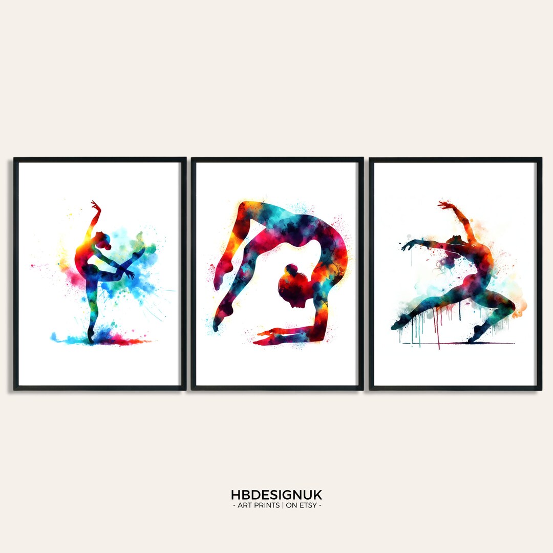Colourful Gymnastics Poster Set - 3 Gymnast Prints | Watercolour Art ...
