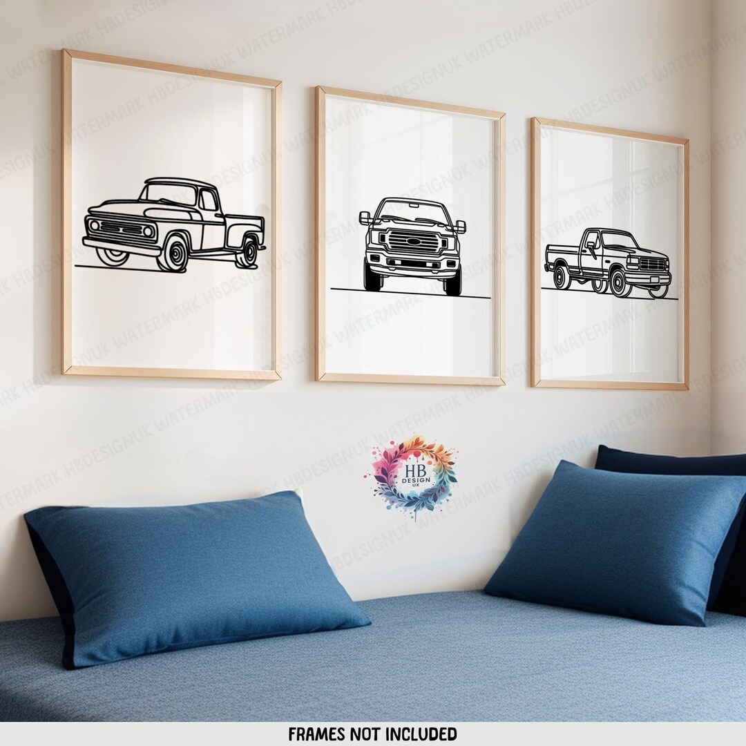 Minimal Pickup Truck Prints - Set of 3 Posters | Kids Bedroom Decor ...