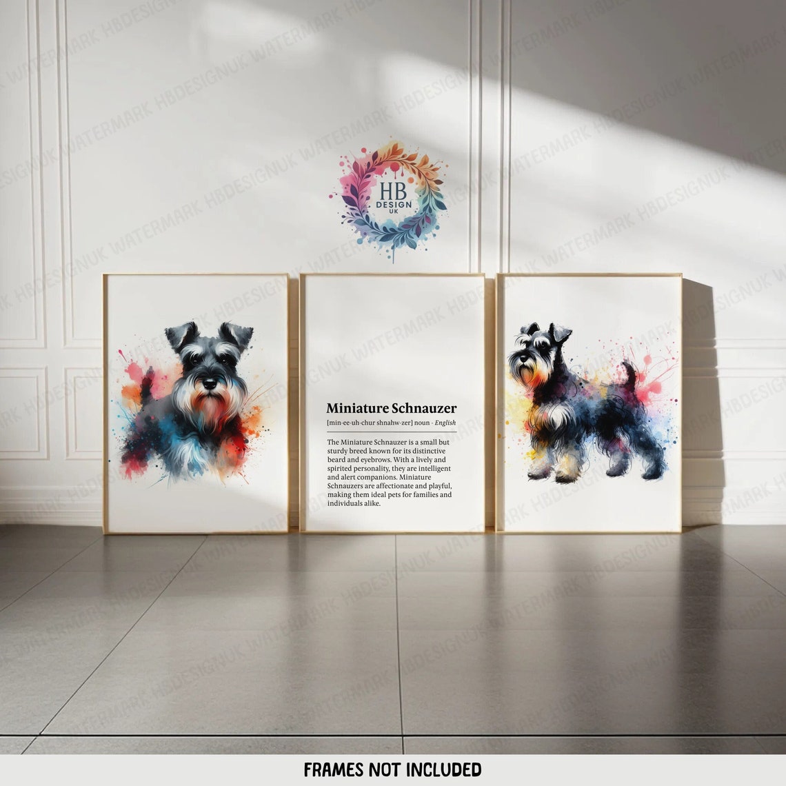 Miniature Schnauzer Dog Prints - Set of 3 Posters | Watercolor ...