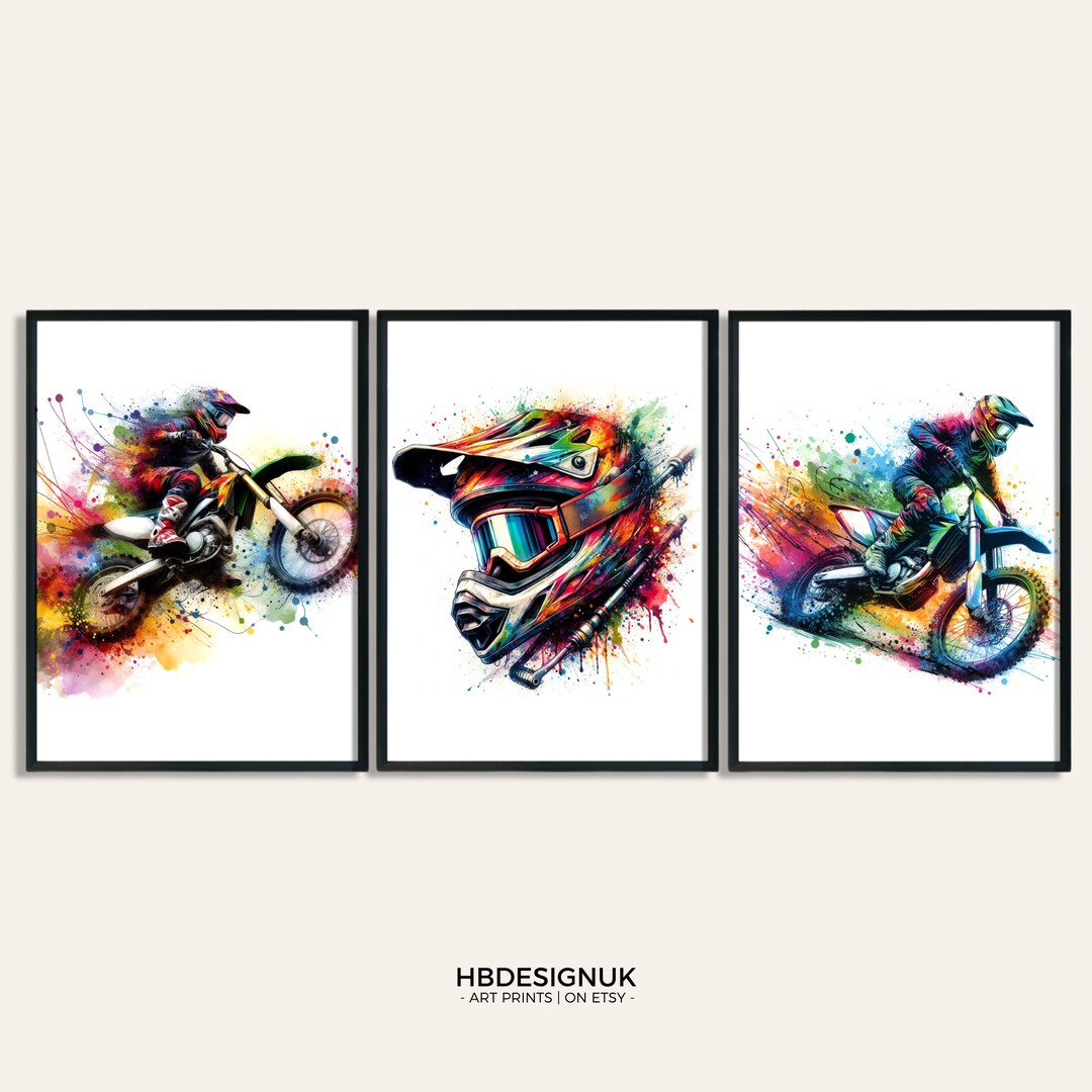 Motocross Prints - Set of 3 Watercolour Dirt Bike Posters | Motorcycle ...