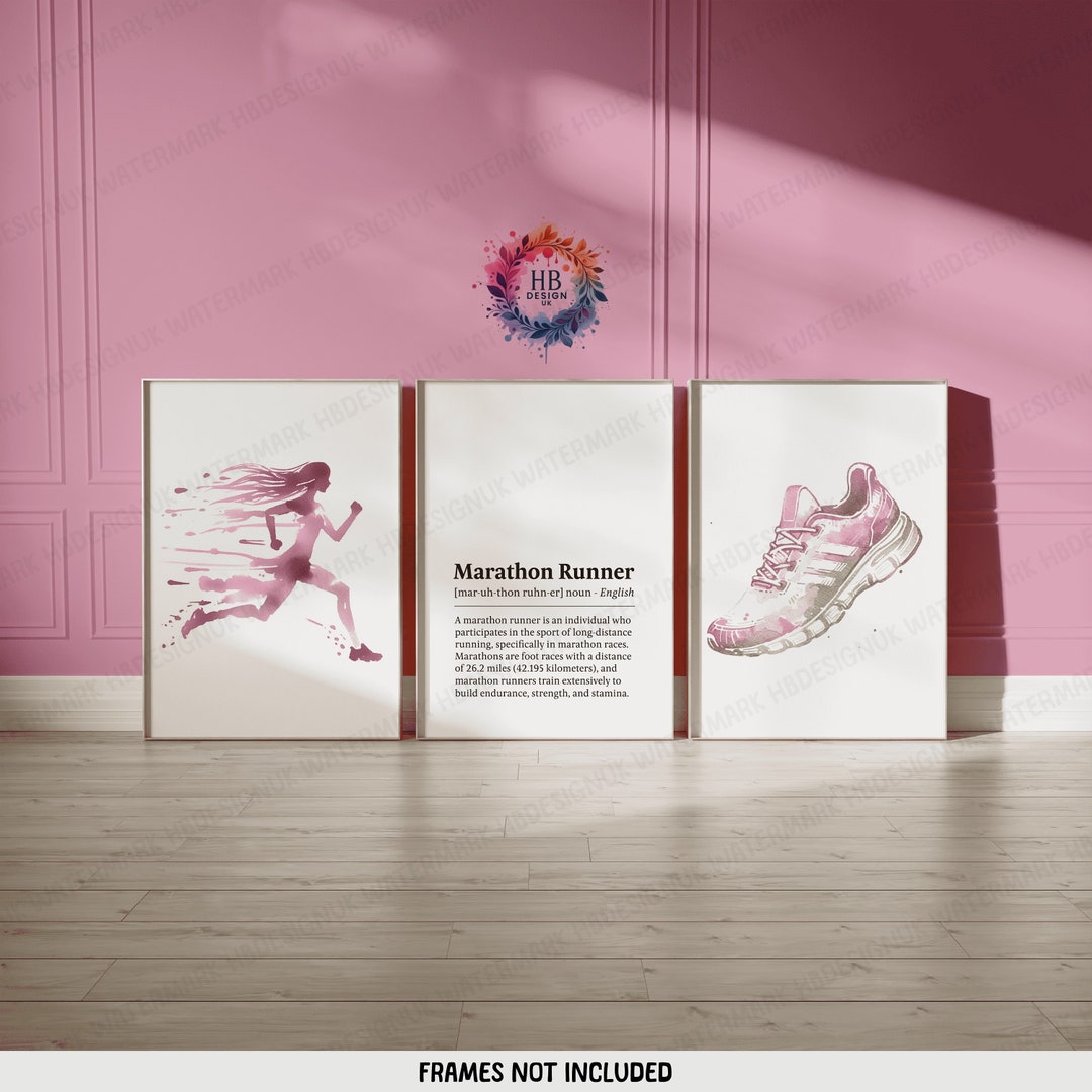 Marathon Runner Poster Set - 3 Runner Prints | Watercolour Wall Art ...
