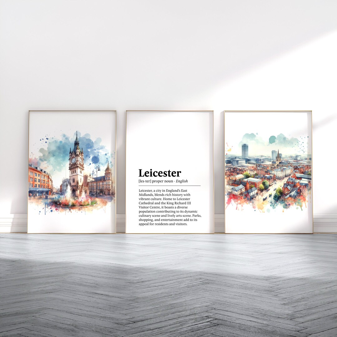 Leicester Poster Prints - Set of 3 Posters | Watercolour Wall Art Decor ...