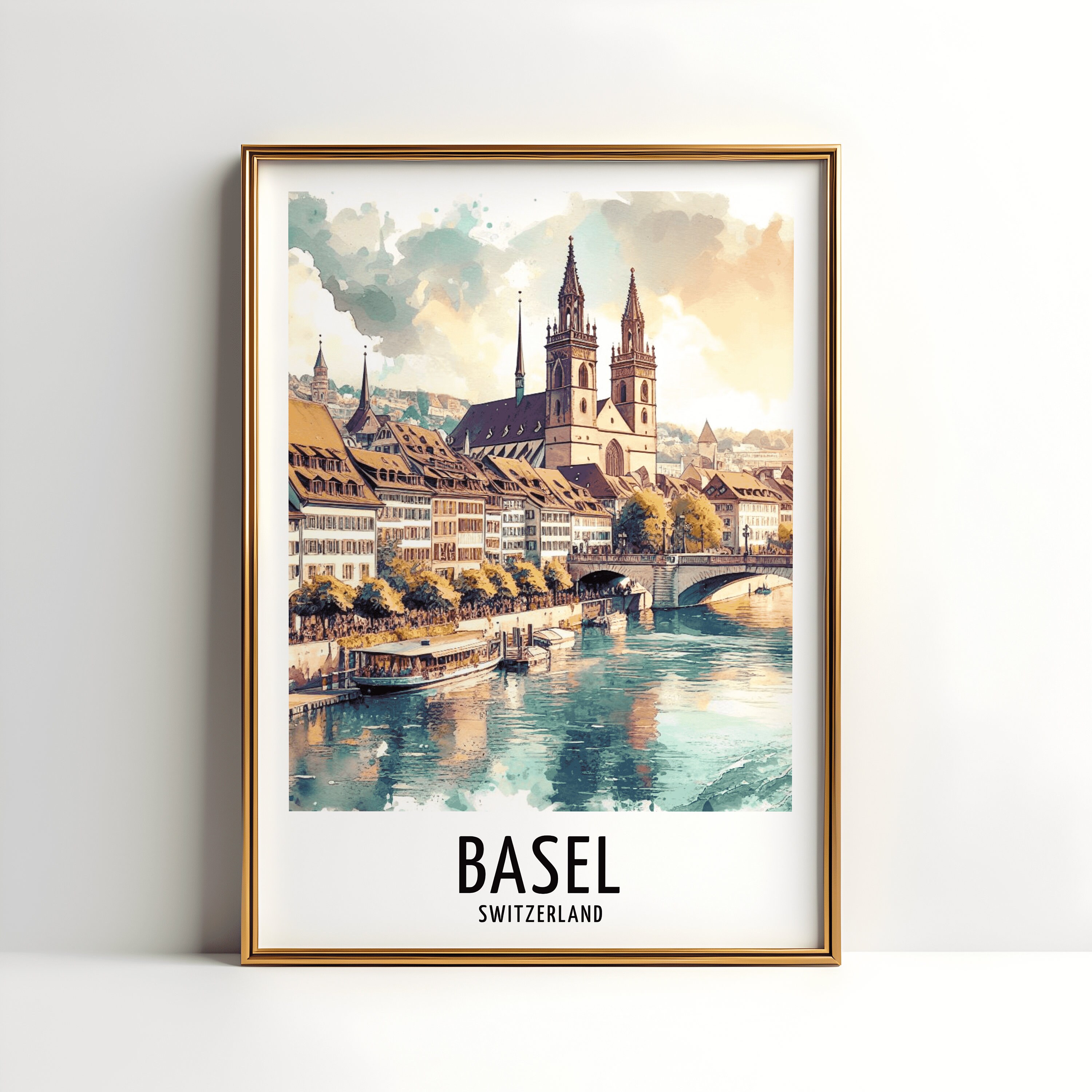 Basel Travel Print Watercolour Poster Design Wall Artwork Switzerland ...