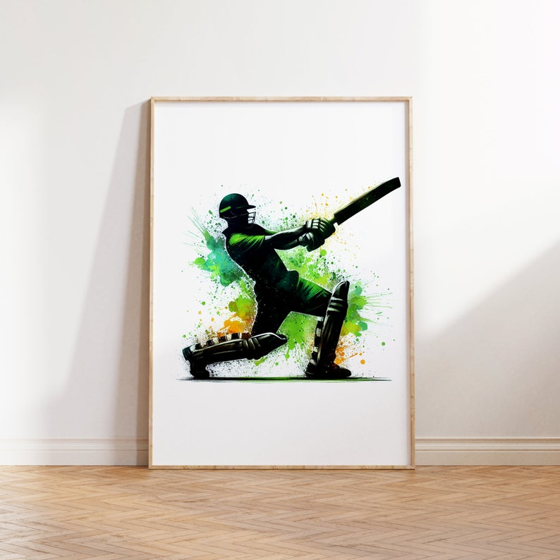 Cricket Batsmen Art Set 3 Green Prints Watercolour Cricket Wall Art ...