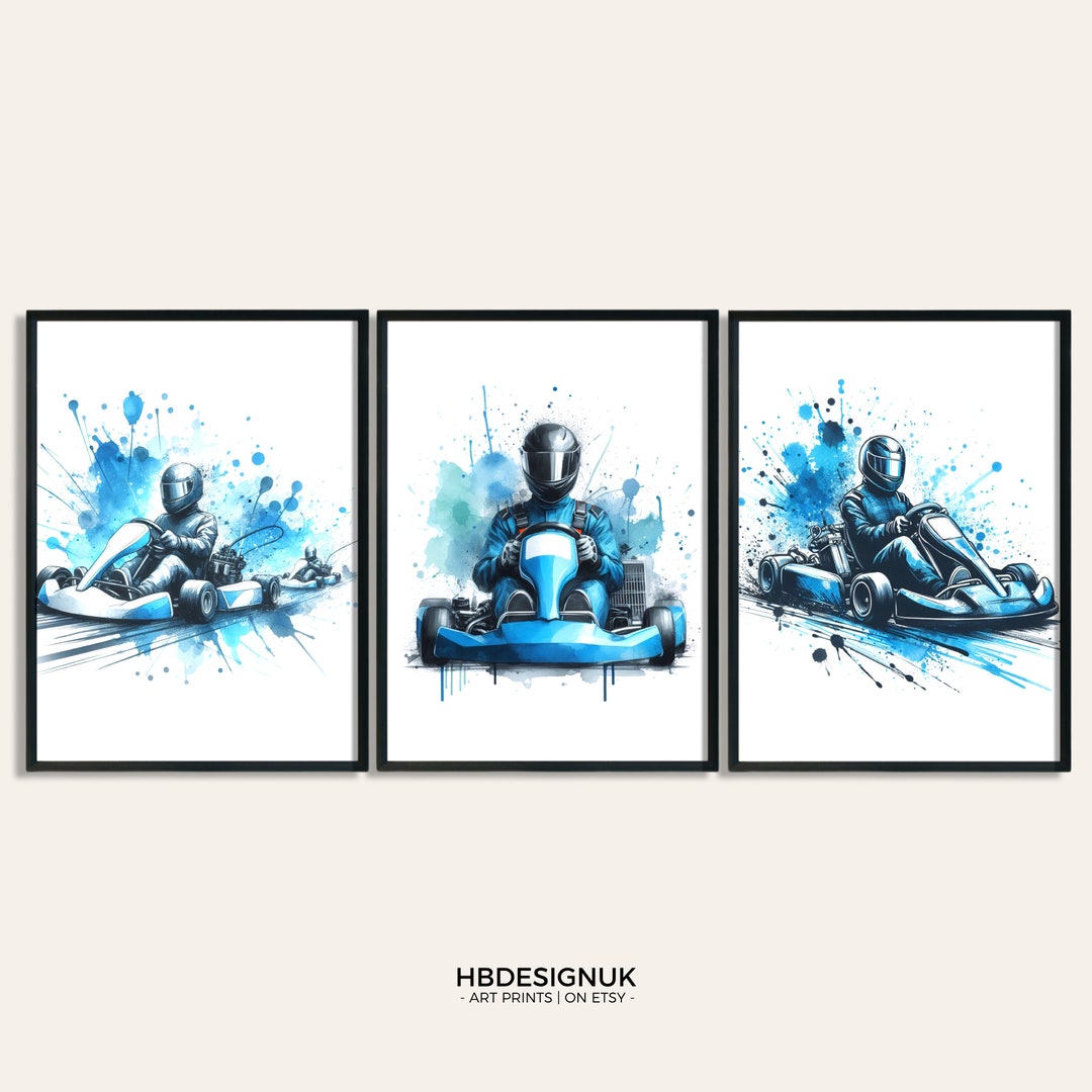 Go Karting Wall Art Print - Set of 3 Go Karting Posters | Room Decor ...