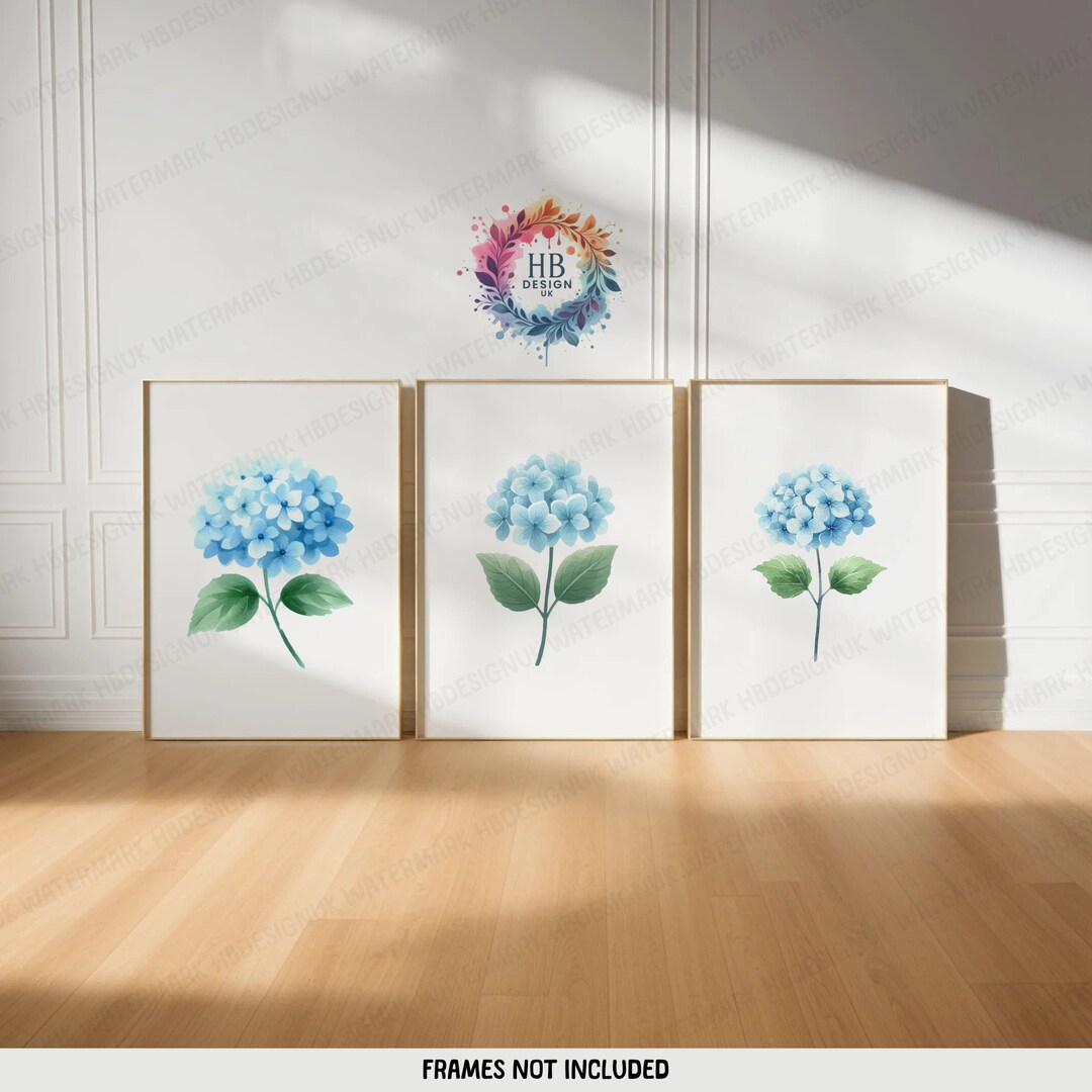 Light Blue Hydrangea Print Set - 3 Watercolour Posters | Painting Wall ...