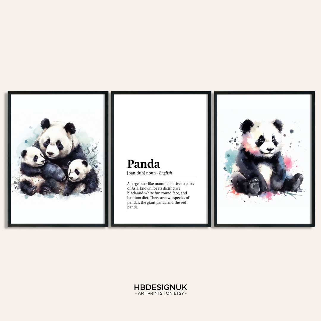 Panda Bear Poster Set - Set of 3 Prints | Watercolour Panda Bear Print | Wall Hanging Decor ...