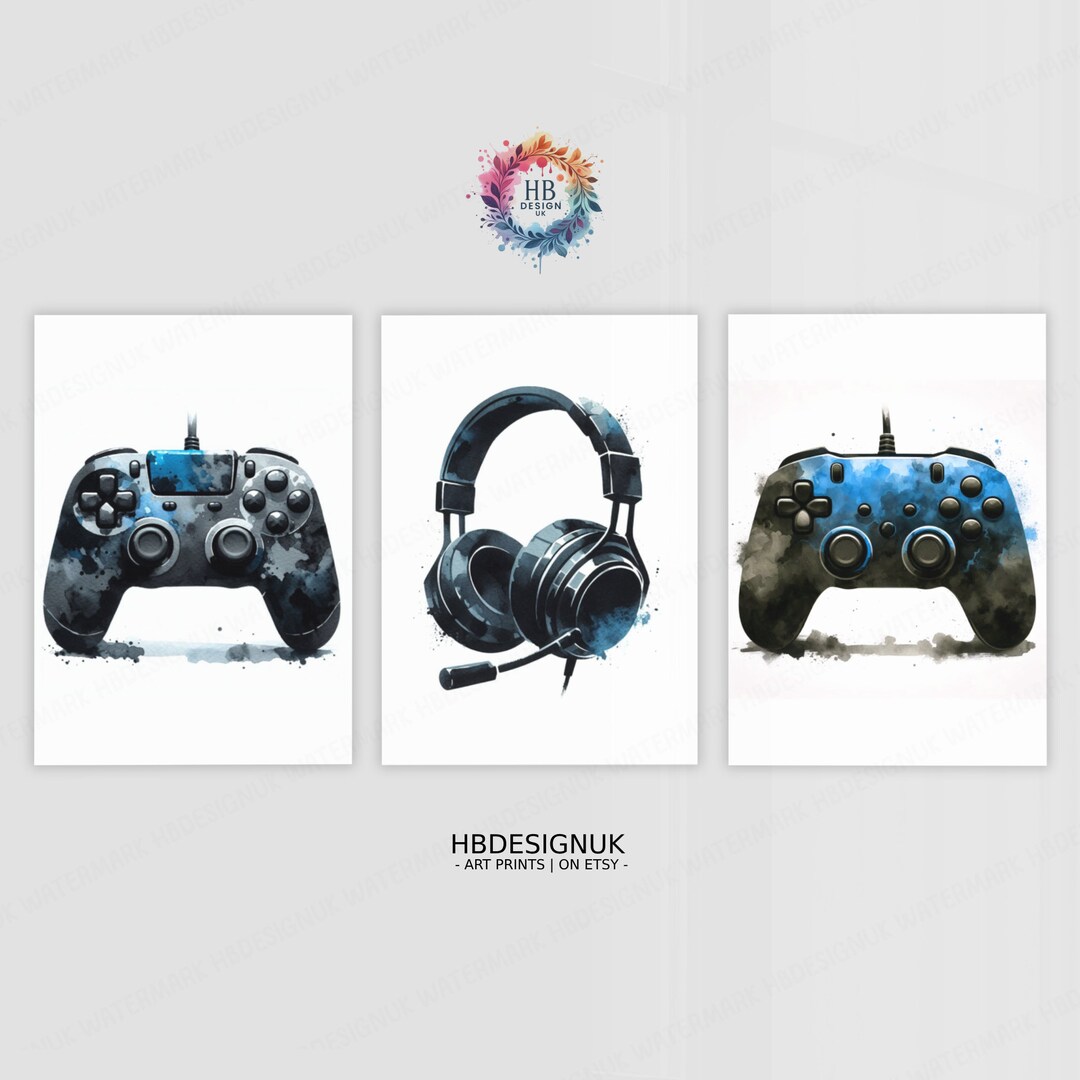 Blue Gaming Poster Prints - Set of 3 Gamer Prints | Game Boys Bedroom ...