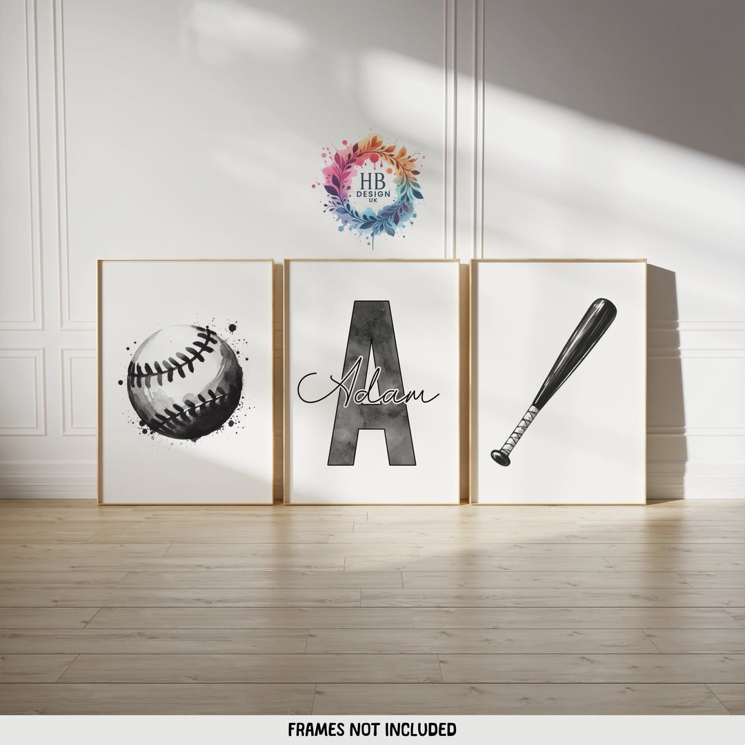 Personalised Baseball Posters - Set of 3 Prints | Boys Girls Bedroom ...