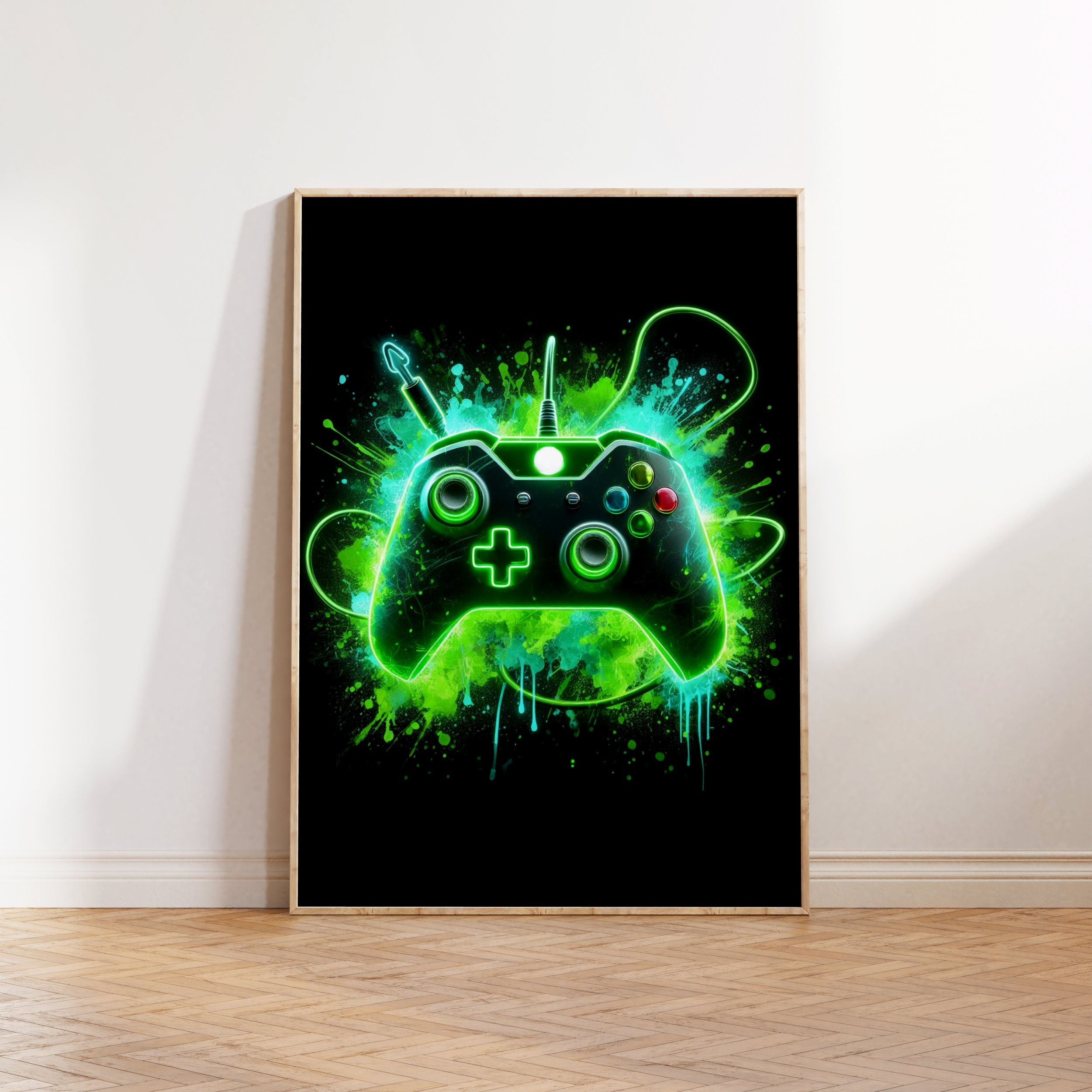 Neon Green Gamer Print Poster Set of 3 Gaming Prints Game Bedroom Decor ...