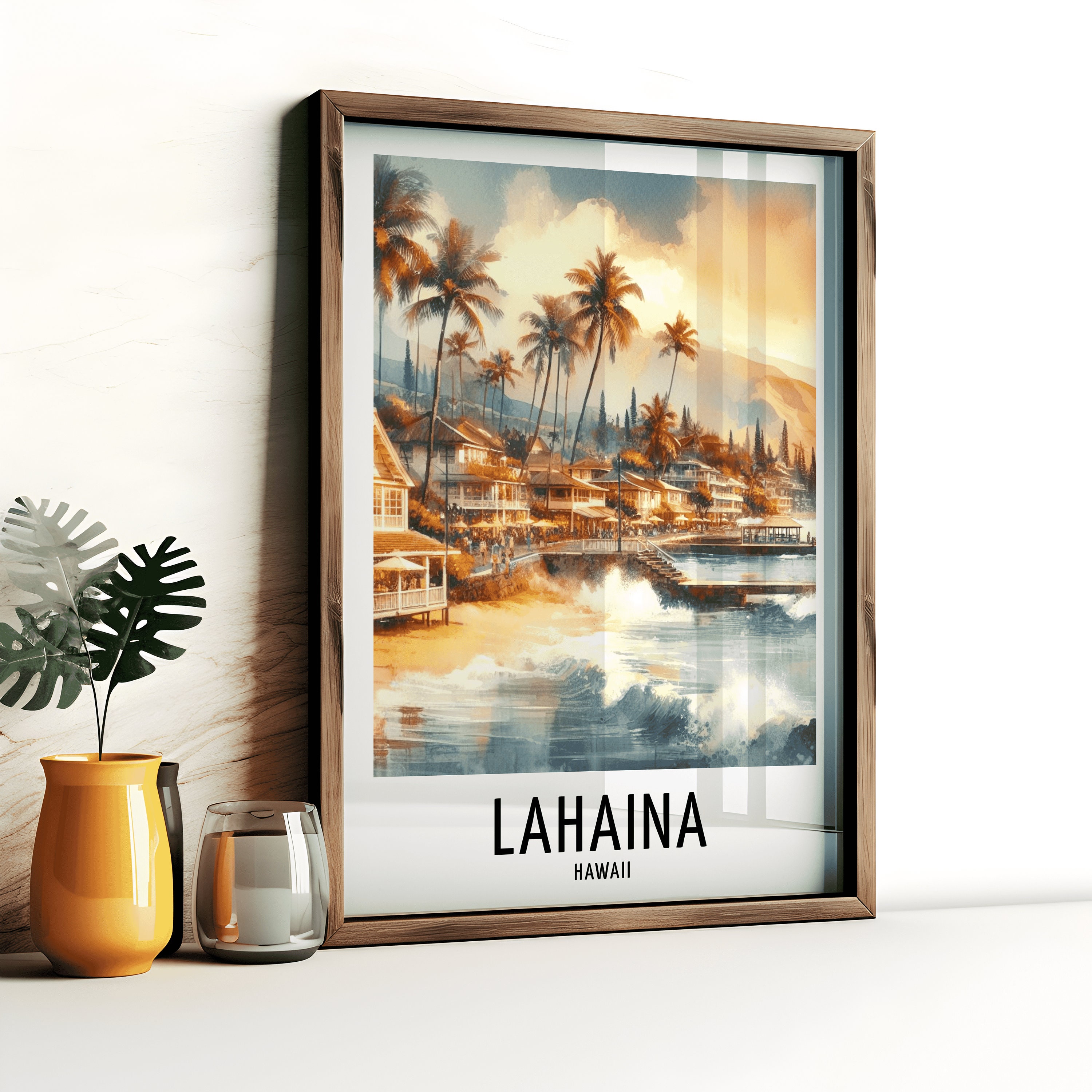 Lahaina Travel Print - Watercolour Poster Design | Wall Artwork ...