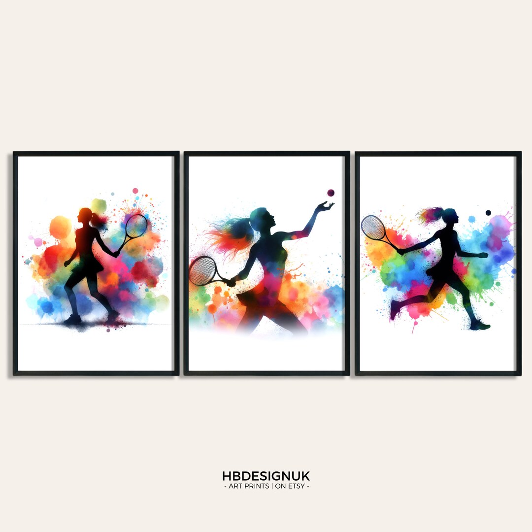 Tennis Girl Wall Print - Set of 3 Tennis Prints | Watercolour Tennis ...