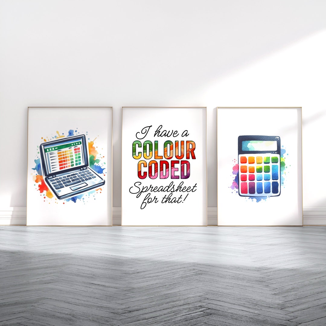 Accounting Spreadsheet Print Set - 3 Posters | Accountant Gifts ...